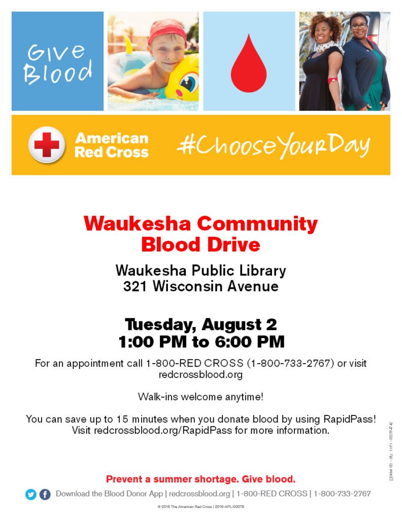 2016 summer blood drive – Waukesha Public Library